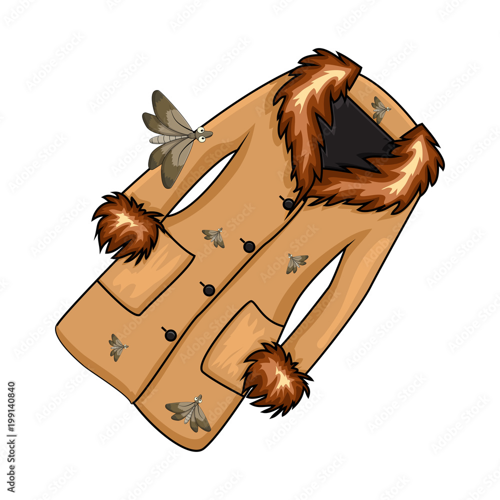 Cartoon moth eating clothes fur isolated on white background Stock ...