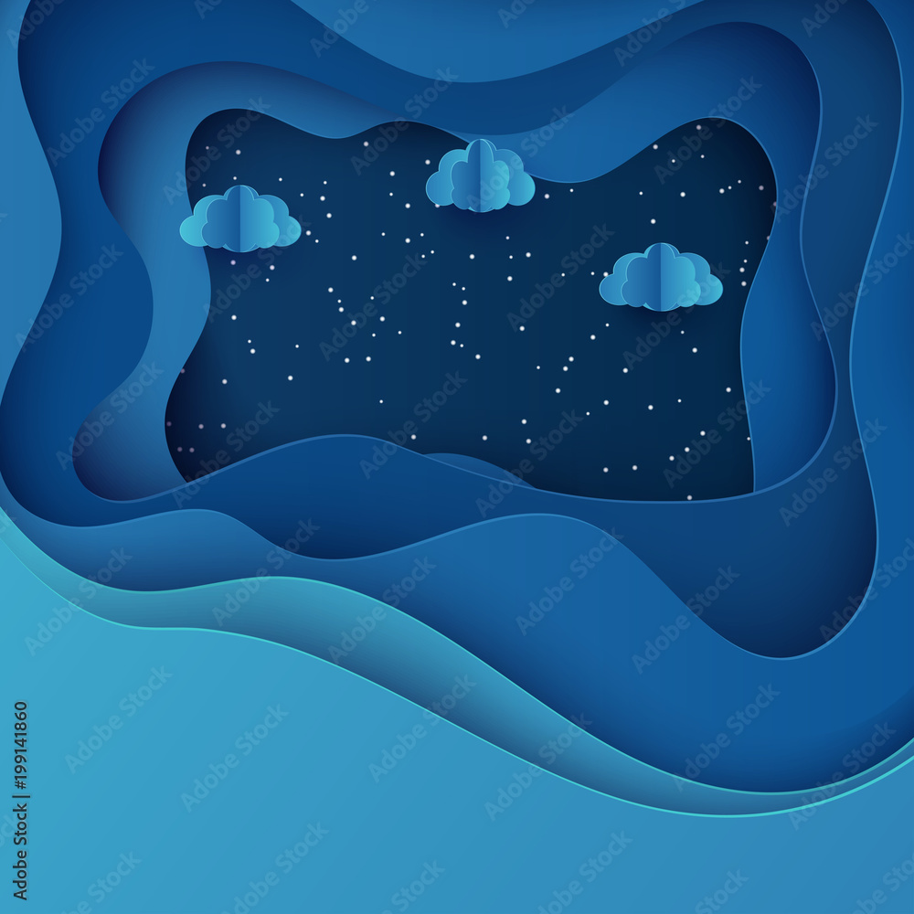 Night sky with shining stars and clouds. Paper art 3D abstract ...