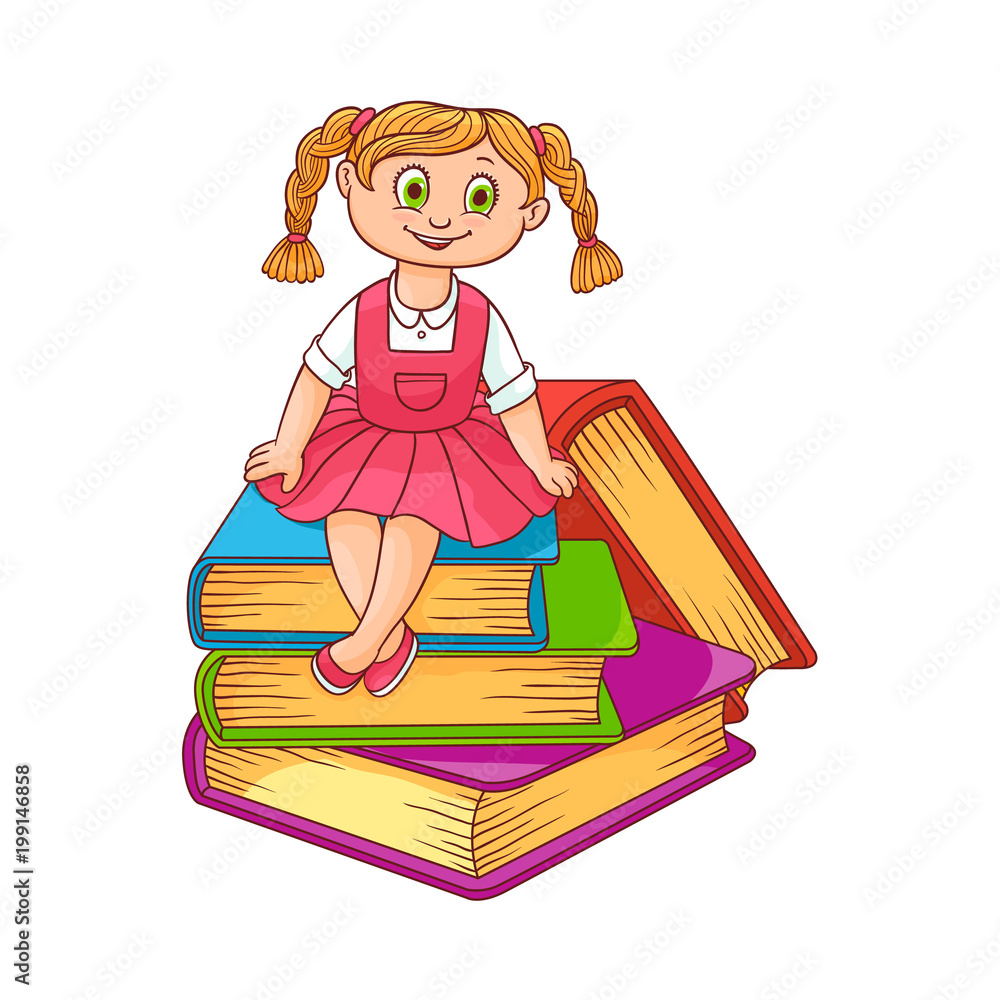 Schoolgirl with books cartoon character isolated on white background ...