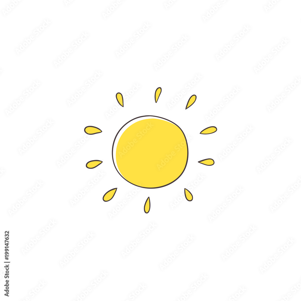 Flat cartoon vector illustration on sun imitating a kid, child drawing ...