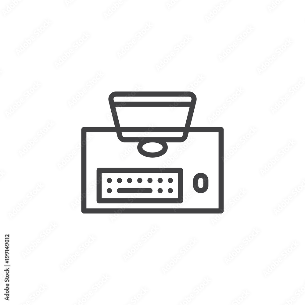 Desktop computer top view outline icon. linear style sign for mobile ...