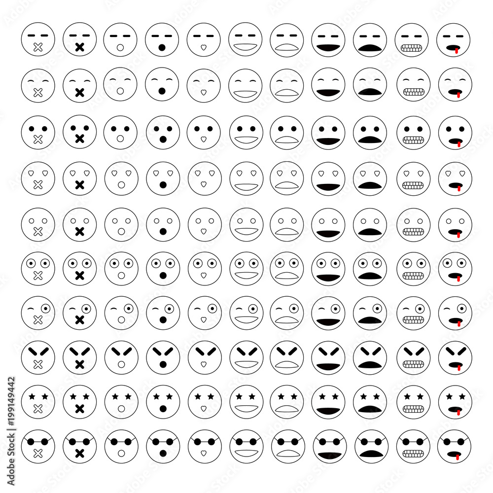 Emoji outline icons set. linear style symbols collection, line signs ...
