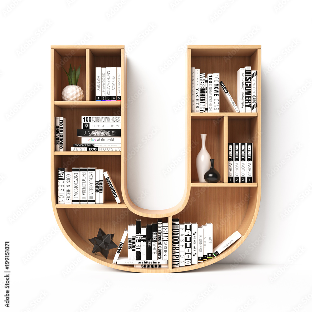 Bookshelves 3d font. Alphabet in the form of book shelves. Mockup font ...