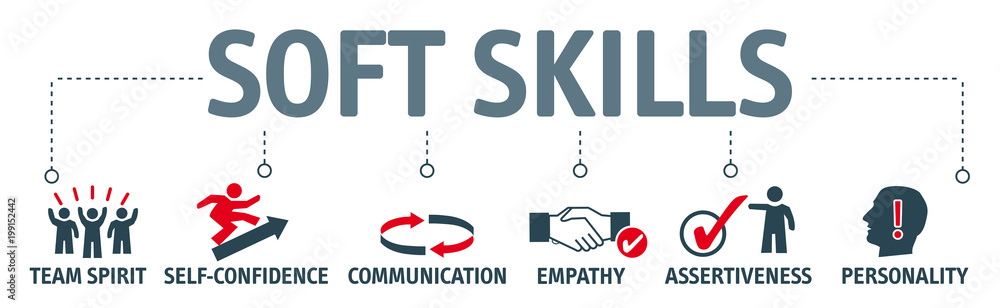 Poster Banner soft skills vector illustration concept with keywords and ...