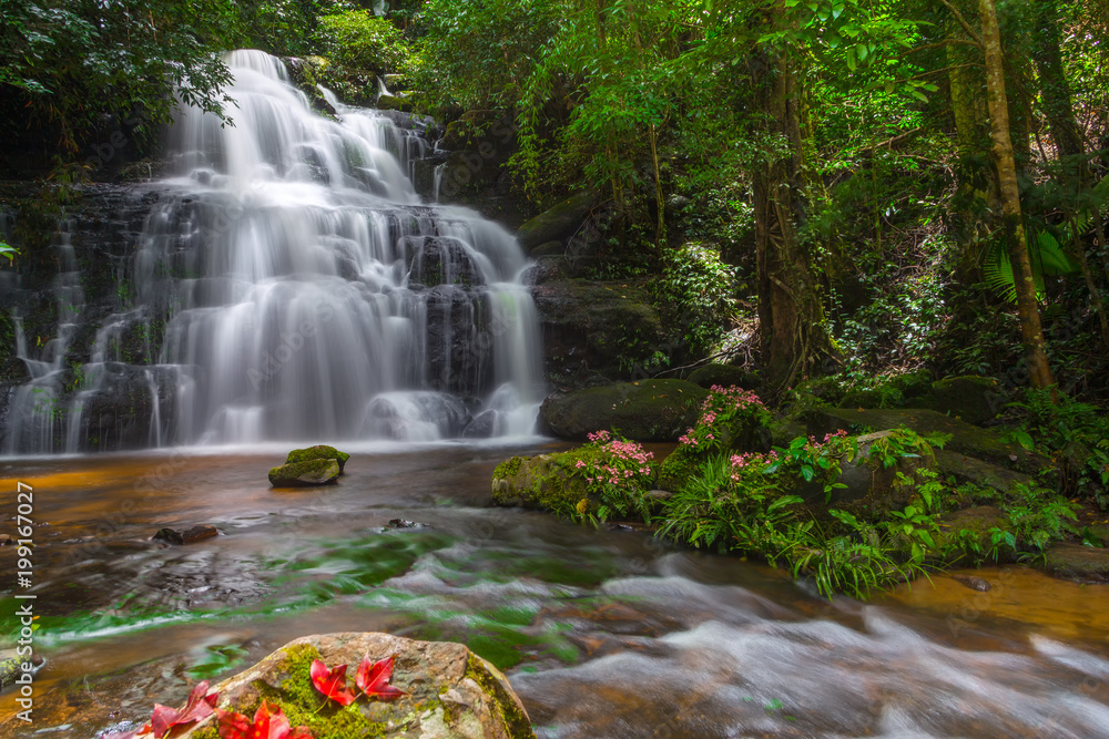 Mun daeng Waterfall, the beautiful waterfall in deep forest at Phu Hin ...