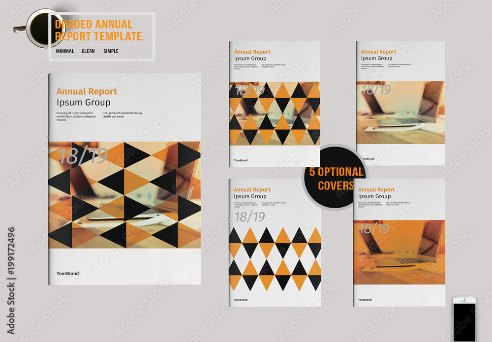 Annual Report Layout with Triangular Patterns Stock Template | Adobe Stock