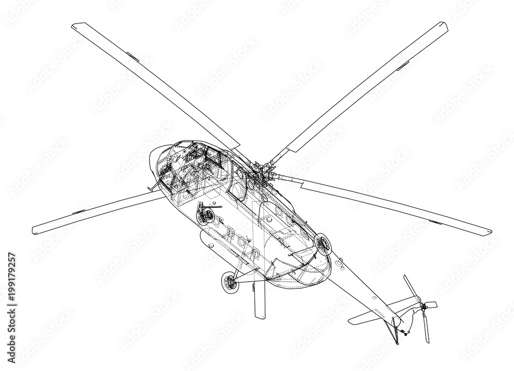 Engineering drawing of helicopter Stock Illustration | Adobe Stock
