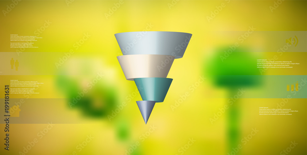 3D illustration infographic template with cone horizontally sliced to ...