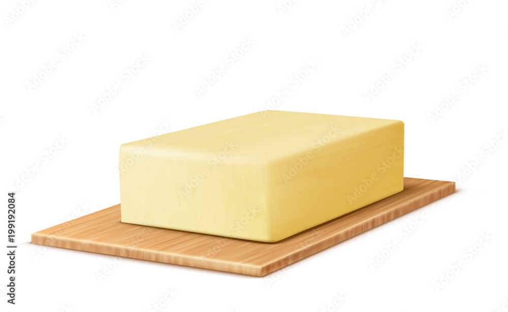 Vector realistic yellow stick of butter on the cutting board, margarine ...