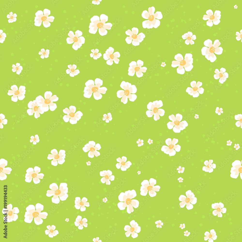Beautiful cartoon grass field seamless pattern with flowers daisy ...