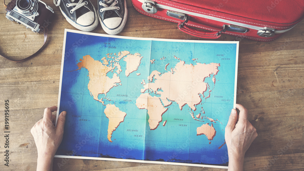 Woman holding map travel concepts Stock-Foto | Adobe Stock