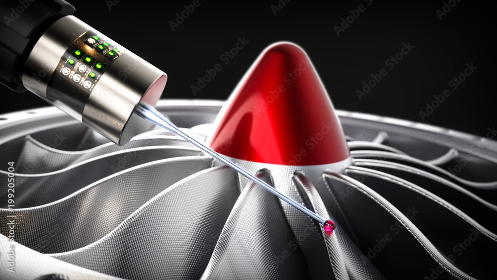 Cnc measuring probe for measuring a turbine part sample on a CMM ...