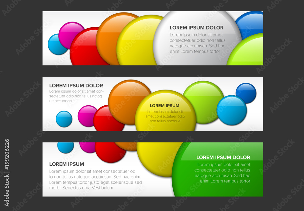 3 Web Banner Layouts with Colorful Circles Stock Template | Adobe Stock