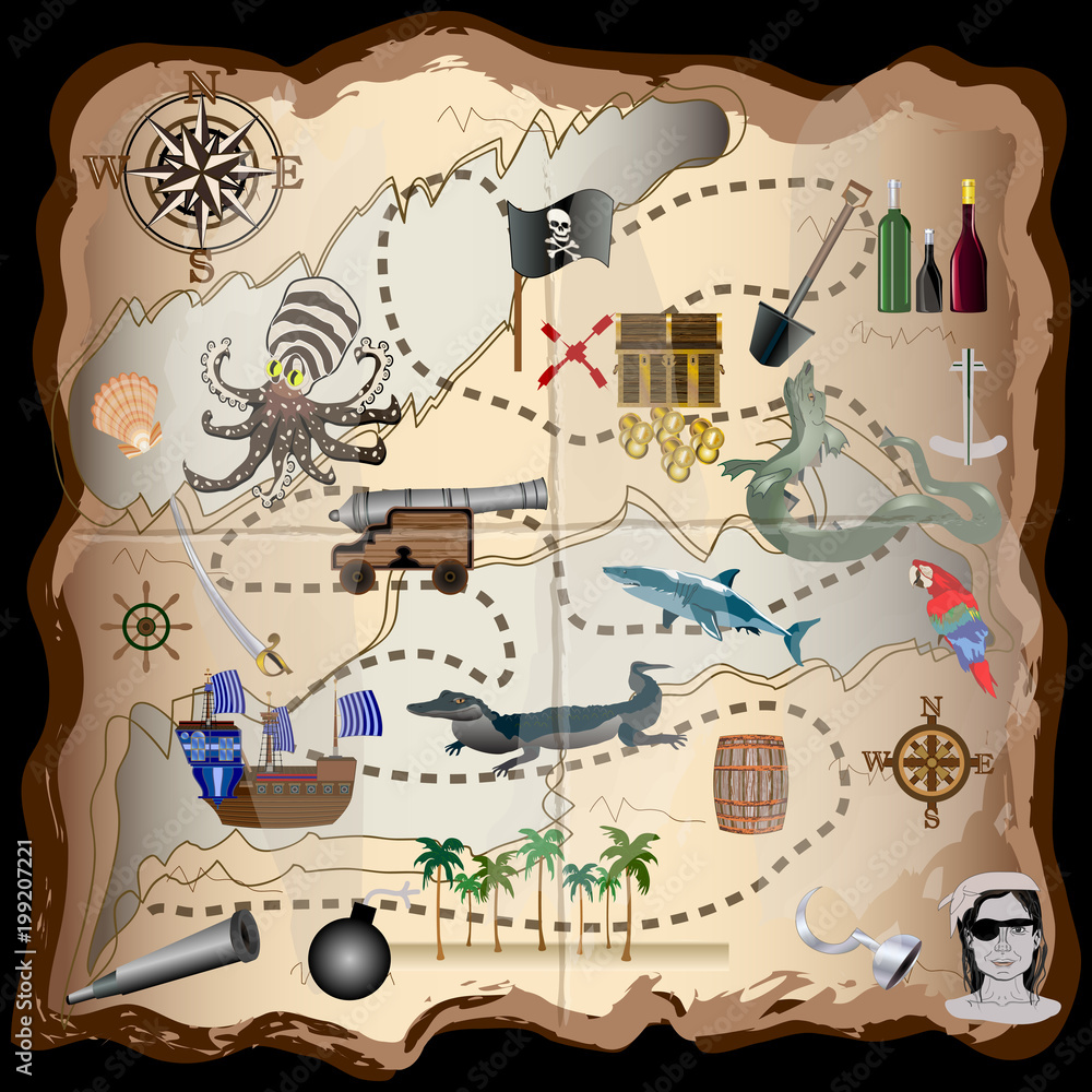 Pirate Map Elements Vector Kit - Use these elements to make your own ...