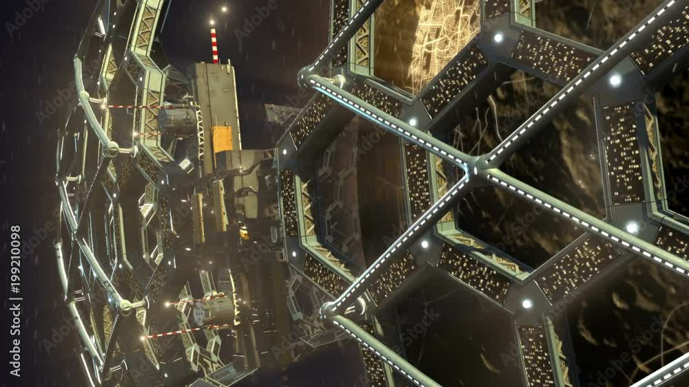 Deep space 3D animation of a honeycomb geodesic structure rotating ...