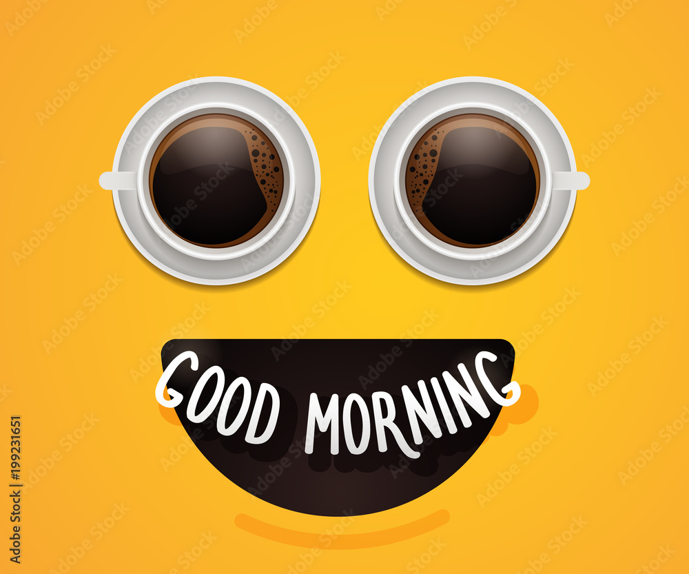 Smiley emoticon face with eyes made of coffee or hot chocolate cups ...