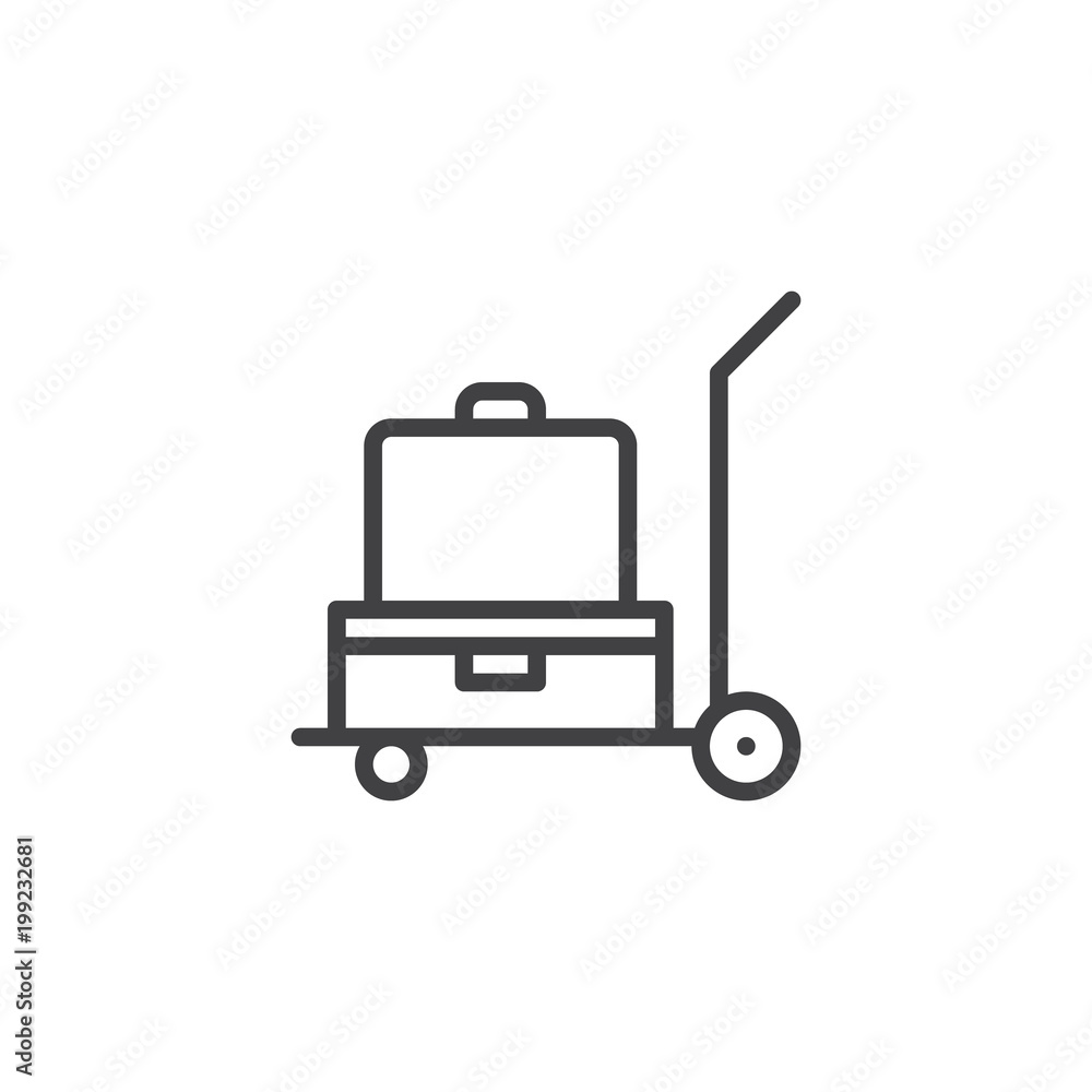 Luggage trolley outline icon. linear style sign for mobile concept and ...