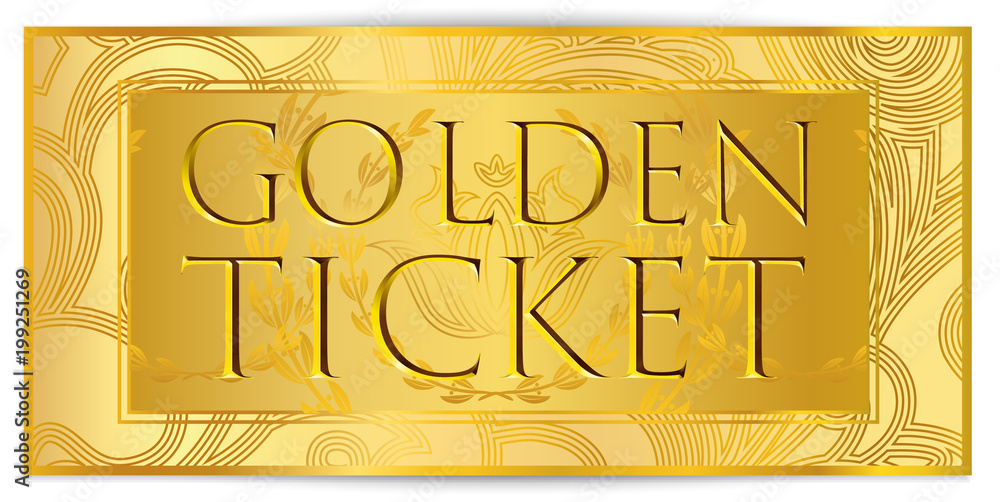Gold ticket, golden token (coupon) isolated on white background. Design ...