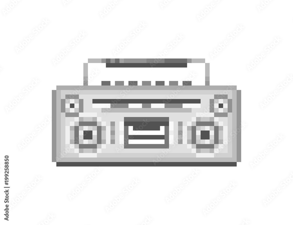 Retro silver boombox, 8 bit pixel art icon isolated on white background ...
