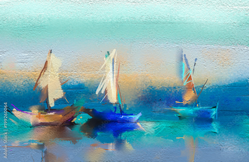 Impressionism image of seascape paintings with sunlight background ...