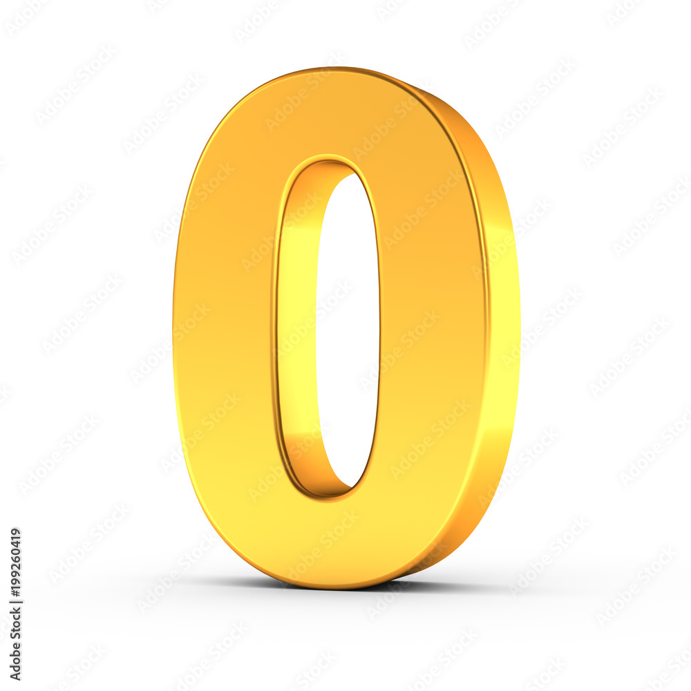 The number zero as a polished golden object with clipping path Stock ...