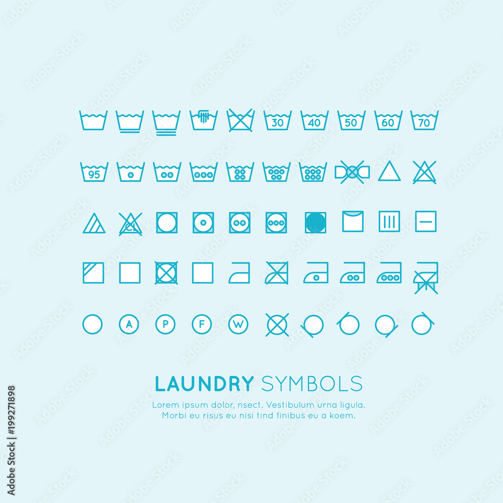 Vetor de Garment care symbols set. The symbols on the labels of clothes ...