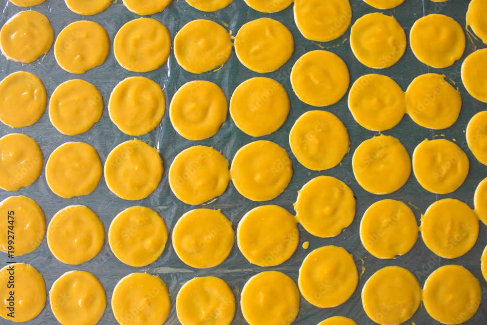 dried mango sheet on stanless table, thai sweet dessert. Stock Photo ...