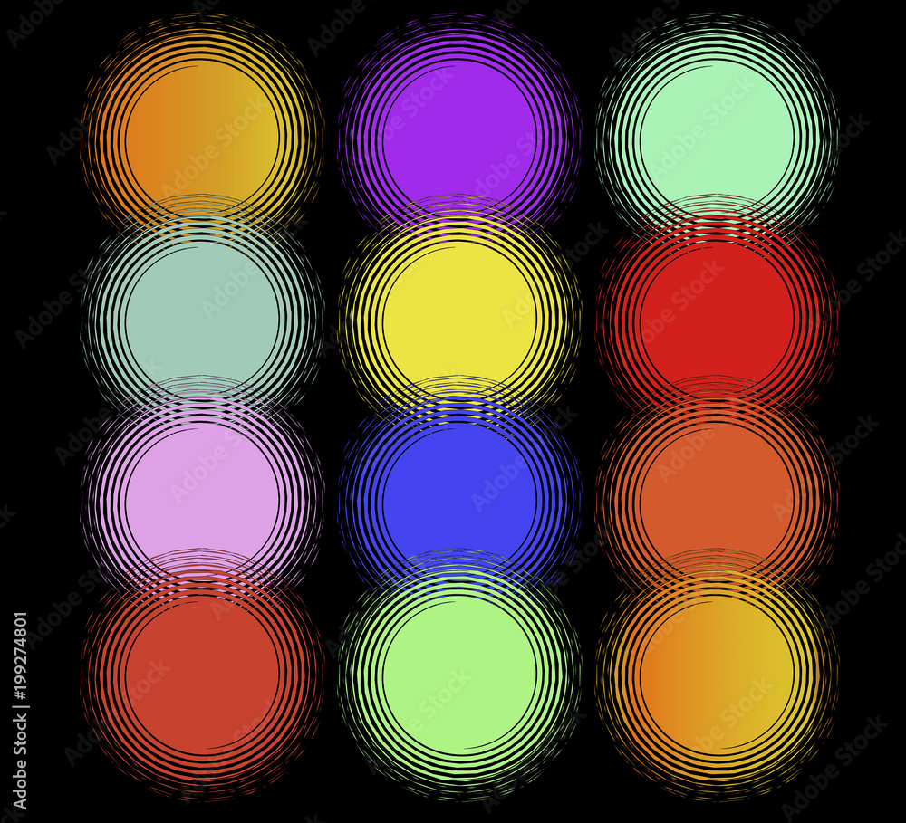 patrón de ilustración con grandes círculos de colores, verde, rojo ...