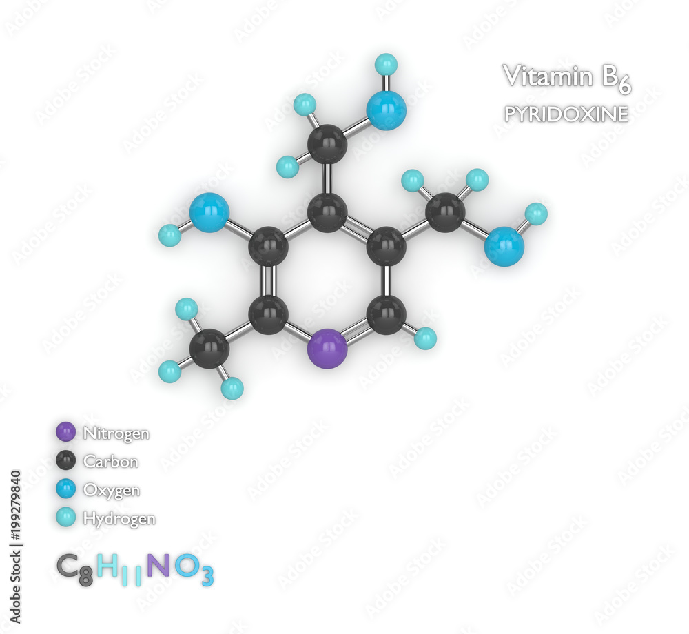 3d render of molecular model and formula of vitamin B6 Stock ...