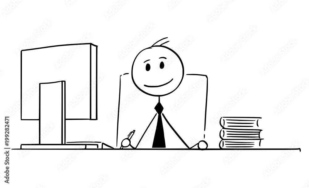 Cartoon stick man drawing conceptual illustration of smiling ...