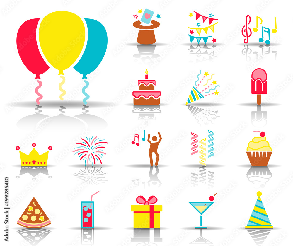 Geburtstag Iconset - Farbe (Schatten) Stock Vector | Adobe Stock