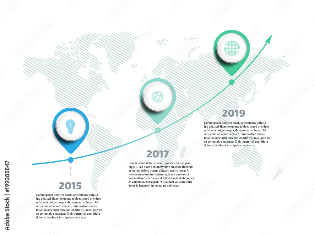 Infographic milestones template with 3 option map pointer. Growing ...