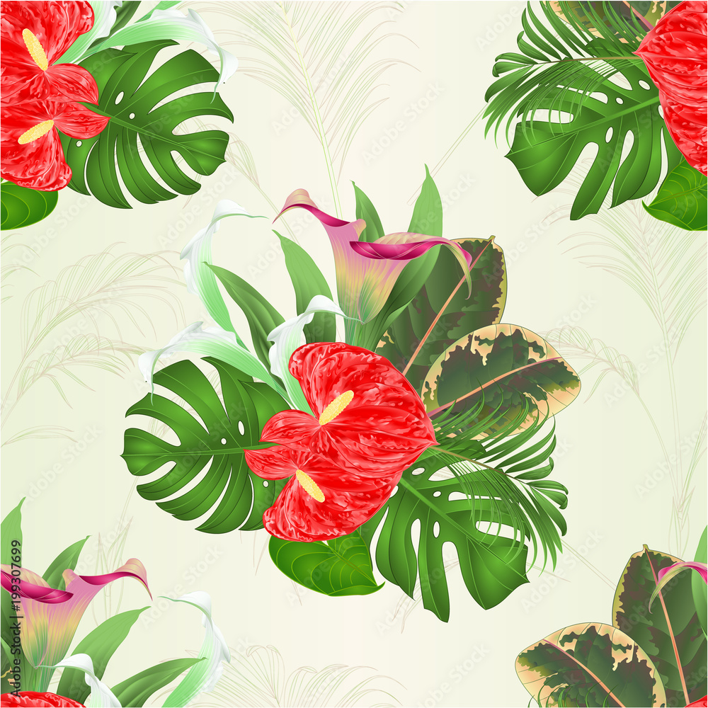 Seamless texture bouquet with tropical flowers floral arrangement, with ...