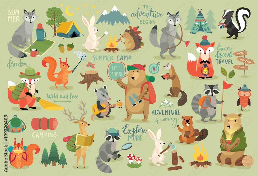 Animals hand drawn style, Summer set - calligraphy and other elements ...