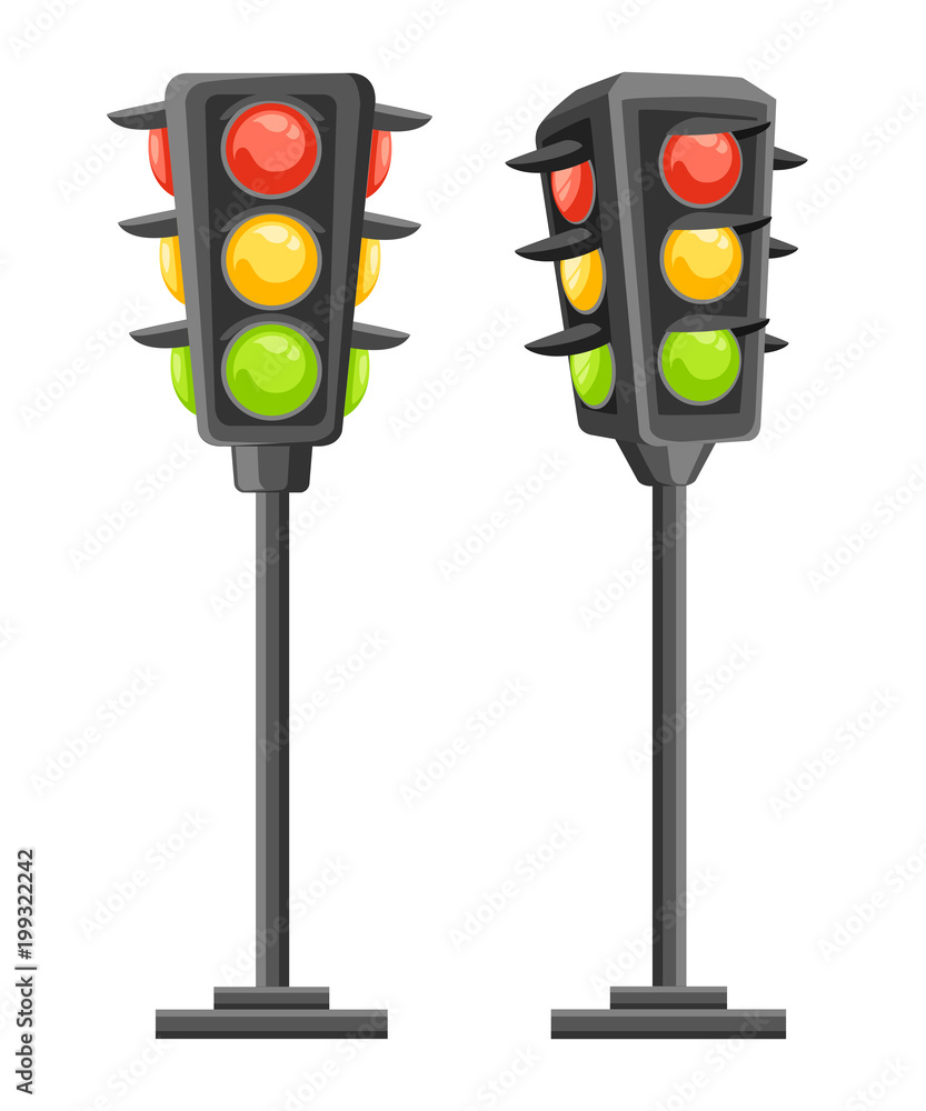 Traffic light. Vertical traffic signals with red, yellow and green ...