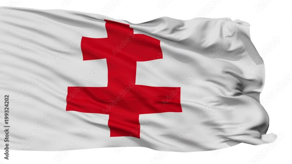 Ypres flag, city of Belgium, realistic animation isolated on white ...