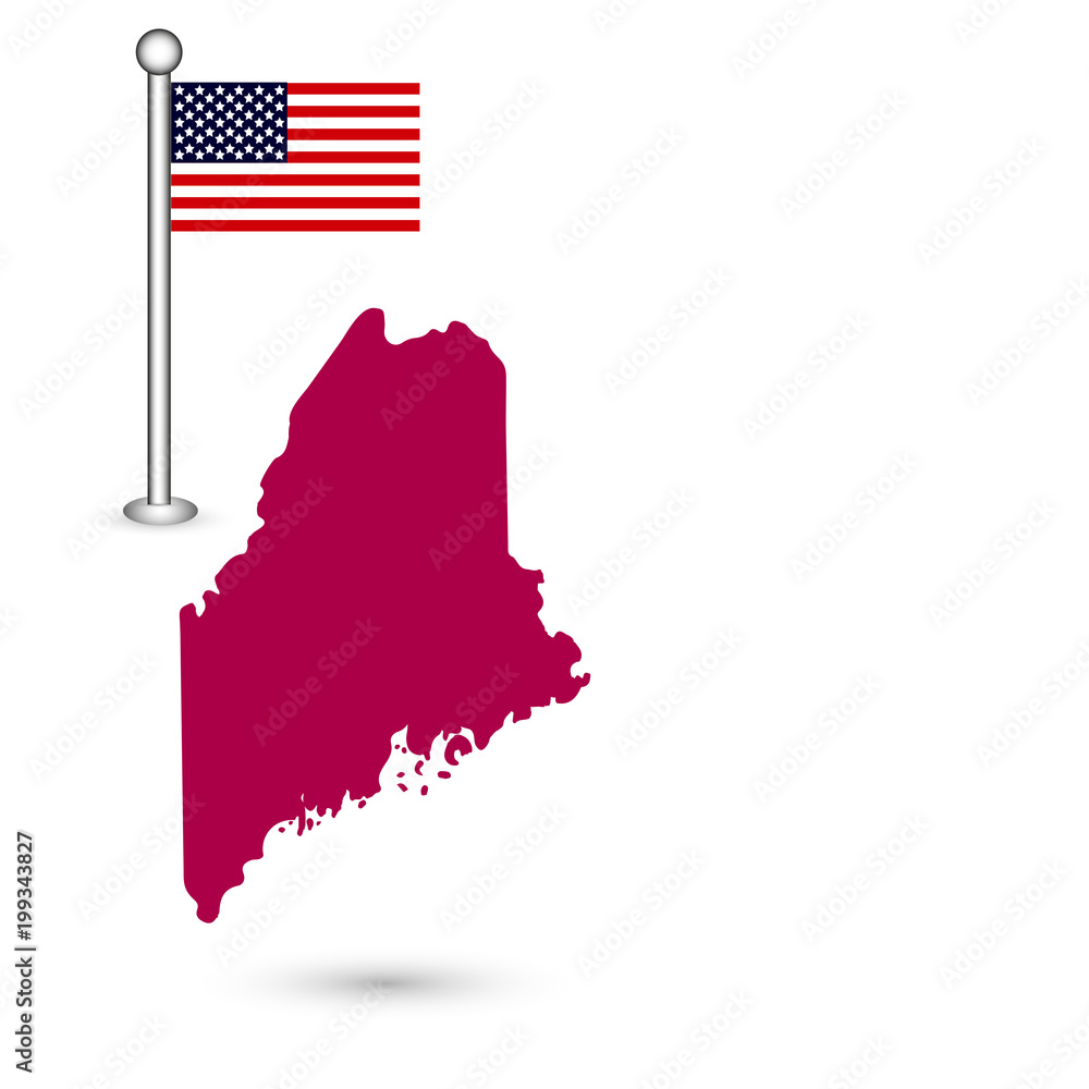 Map of the U.S. state of Maine on a white background. American flag ...