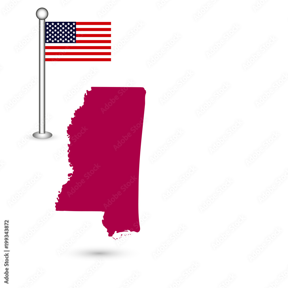 Map of the U.S. state of Mississippi on a white background. American ...