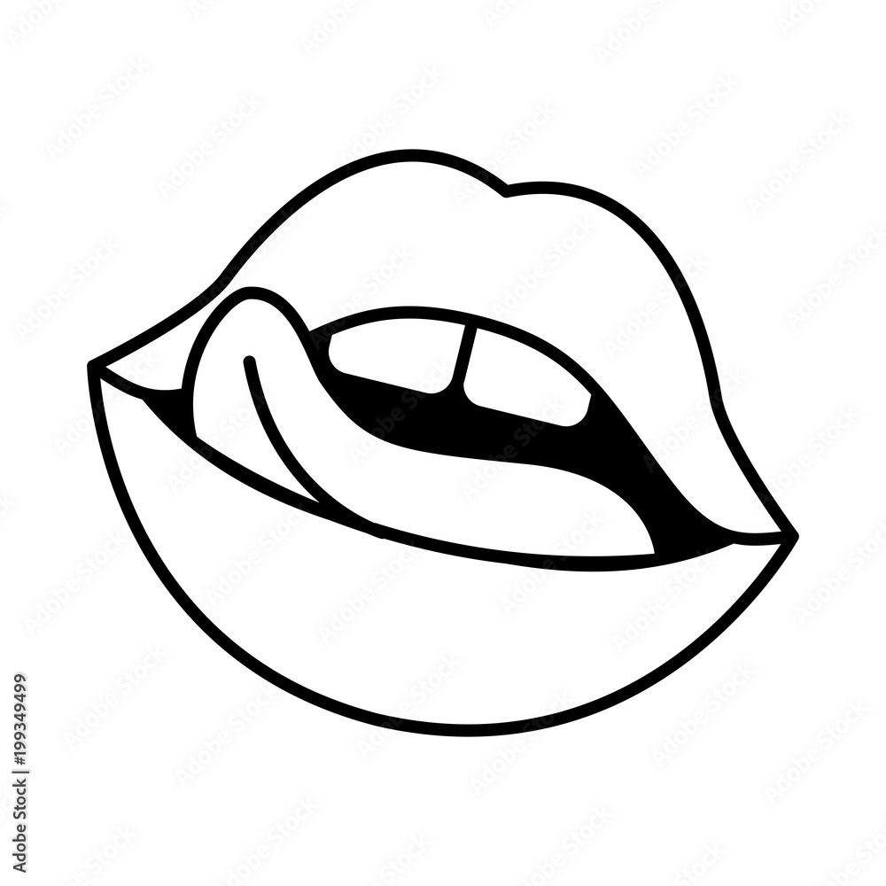 Female Mouth Tongue Out Teeth Vector Illustration Black And White Stock