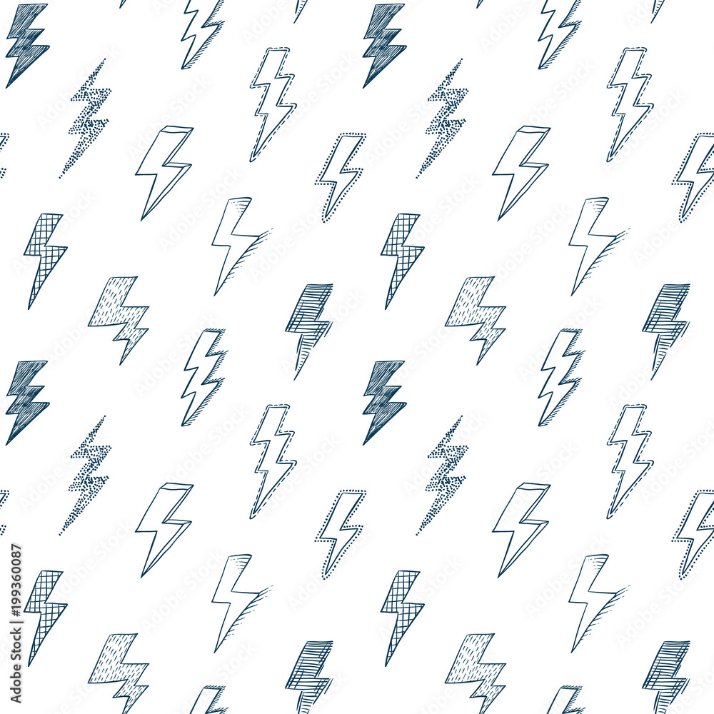 Vecteur Stock Lightning doodle pattern. Thunder or storm symbol. 80th ...