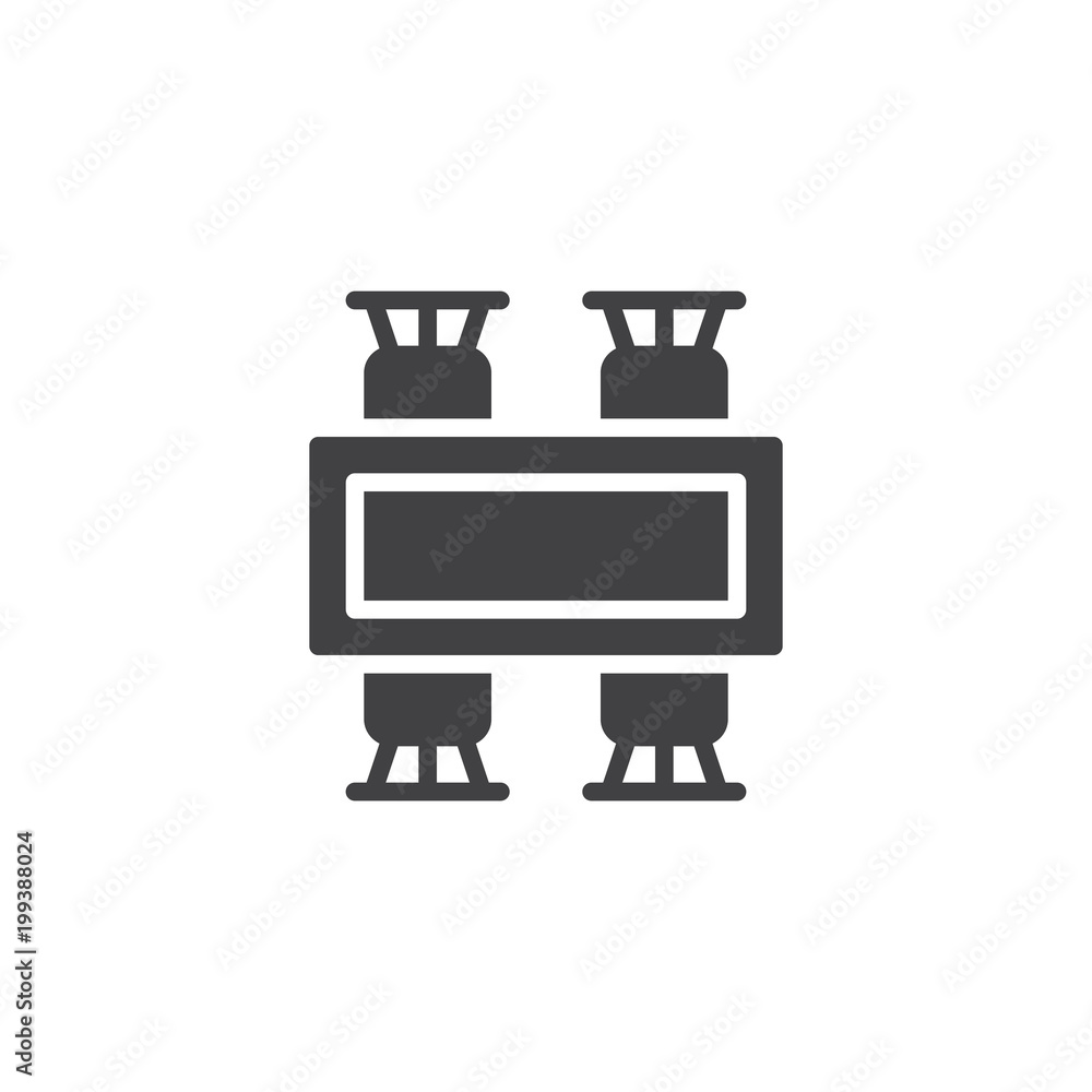 Dining table and chairs top view vector icon. filled flat sign for ...