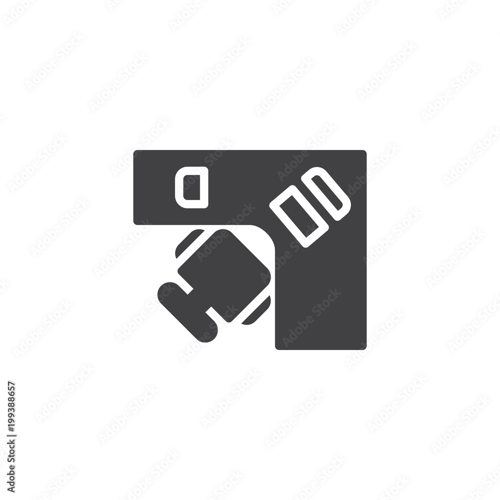 Corner computer desk with chair top view vector icon. filled flat sign ...