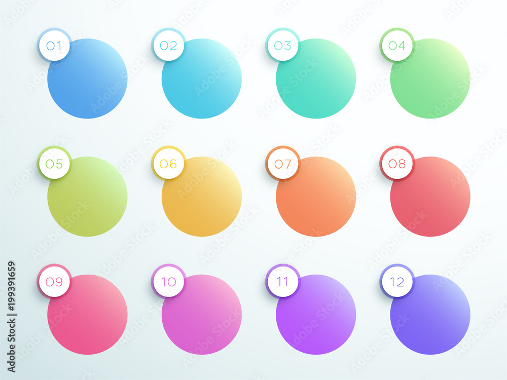 Numbered Gradient Circle Text Boxes 1 to 12 Vector Stock Vector | Adobe ...