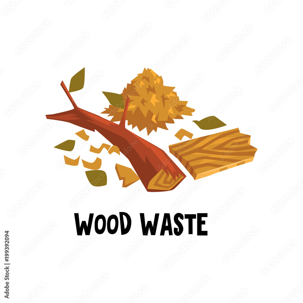 Flat vector design of wood waste dry brunch of tree, stack of sawdust ...