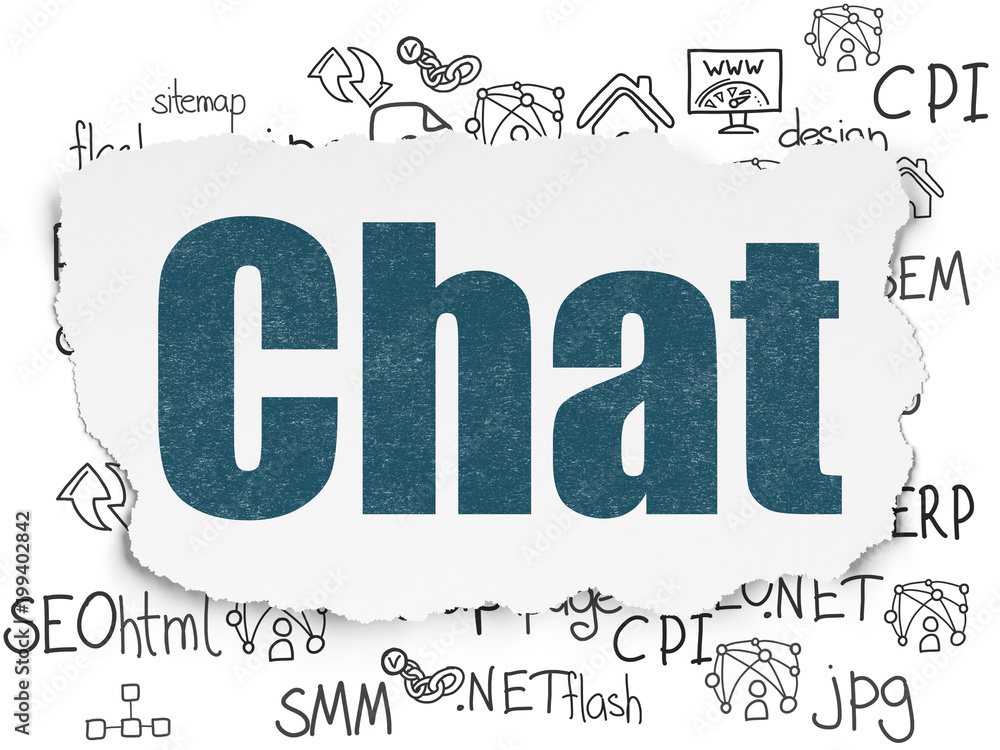 Web design concept: Painted blue text Chat on Torn Paper background ...