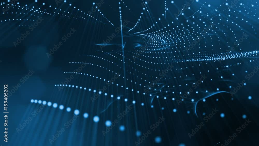 Virtual space with depth of field. Looped holographic background with ...