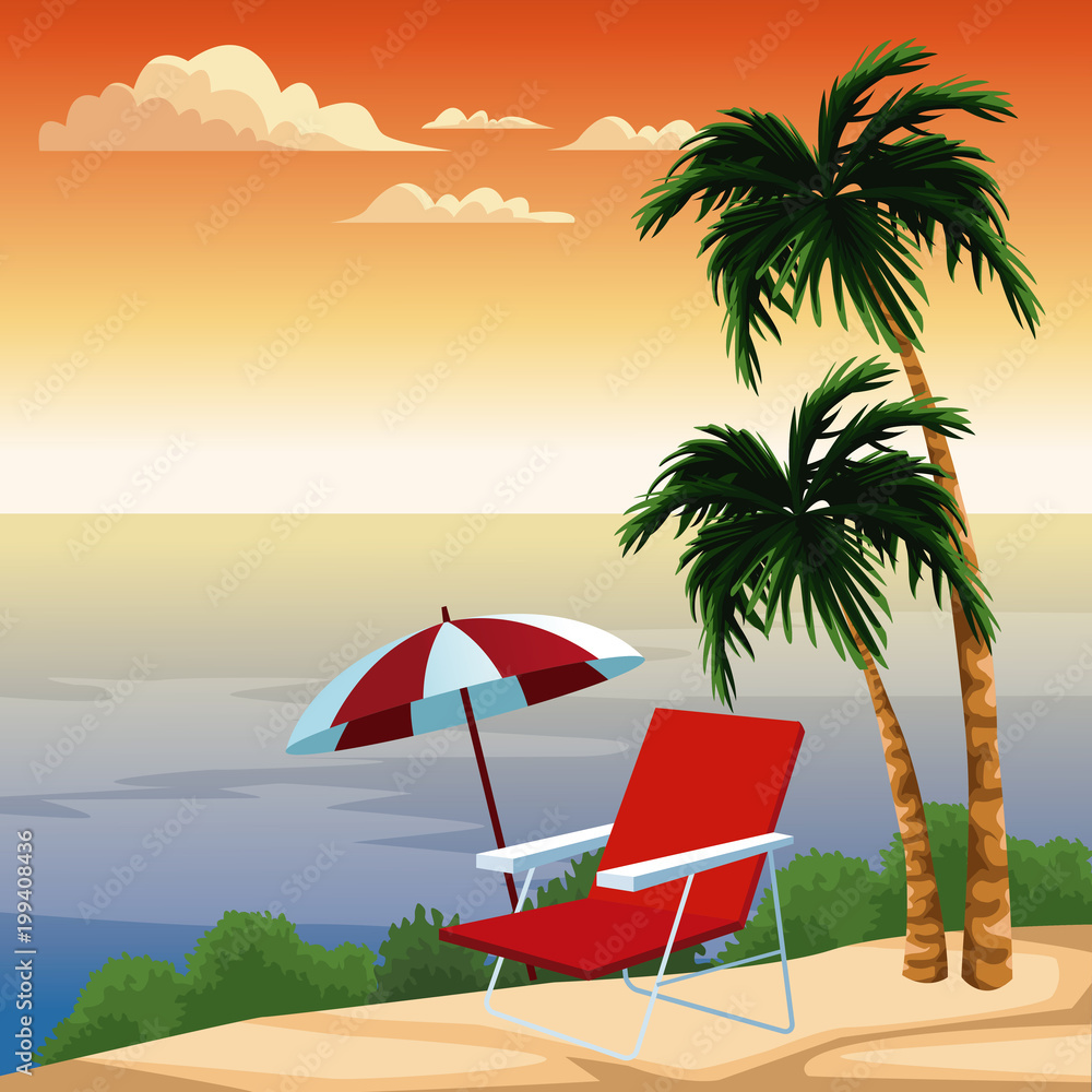 Beautiful island cartoon at sunset vector illustration graphic design ...