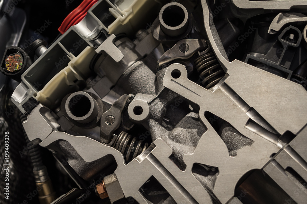 Mechanism of engine in a modern car Stock Photo | Adobe Stock