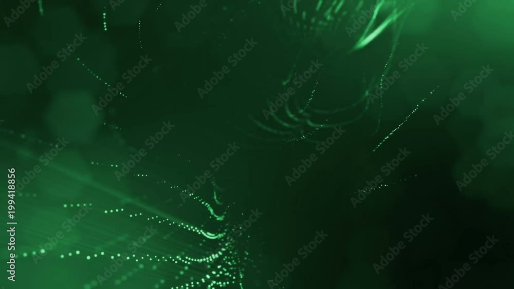 Virtual space with depth of field. Looped holographic background with particles form lines ...