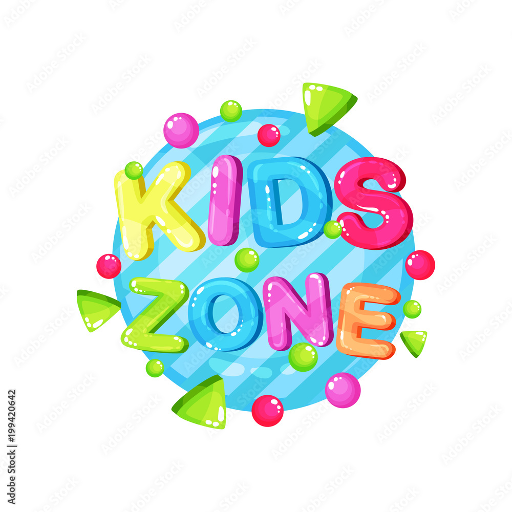 Kids zone logo template design, bright colorful emblem for childish ...